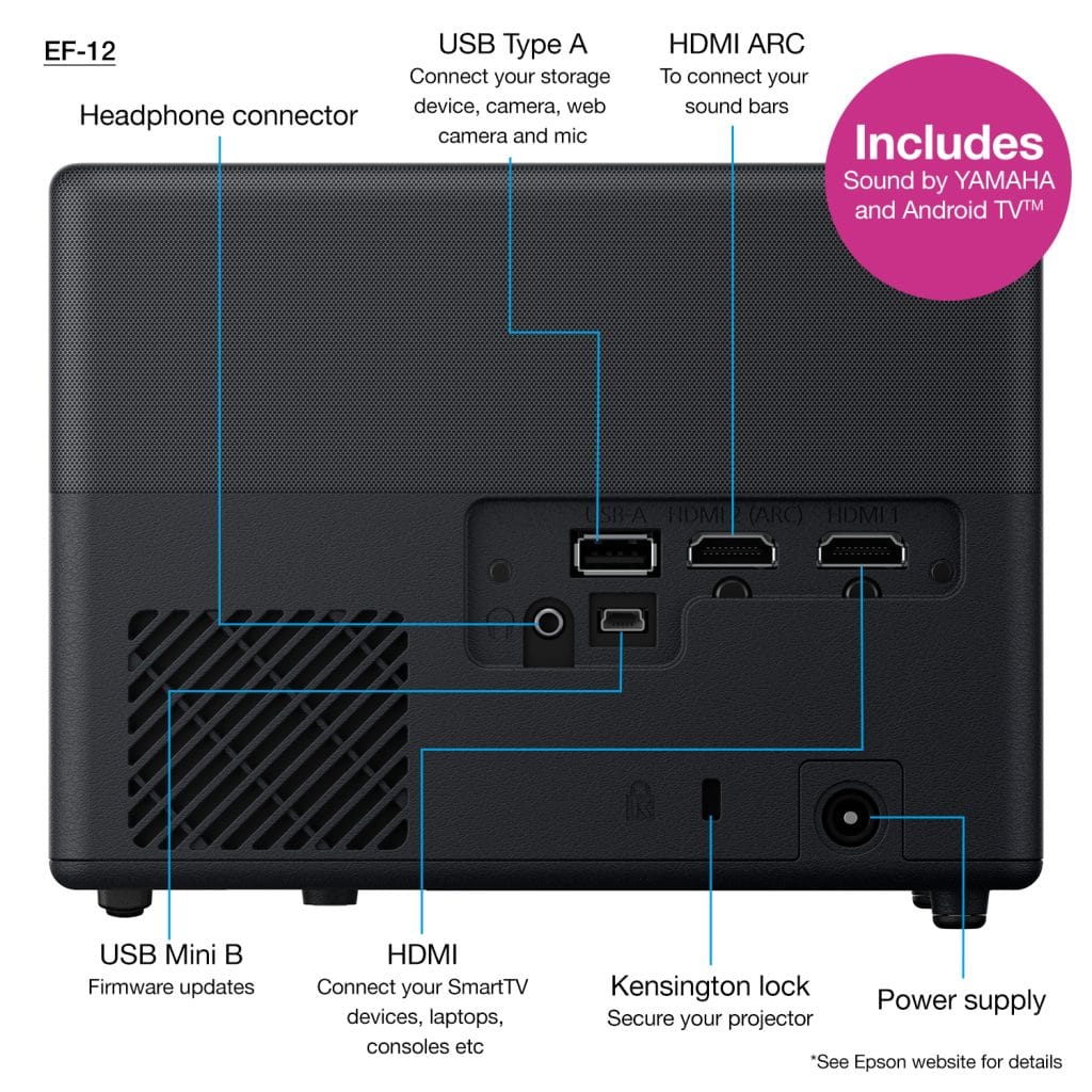 Epson EF-12 | Mini Laser Smart Projector with built in sound by YAMAHA
